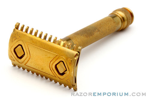 1930's Gillette Goodwill Ball End Gold DE Safety Razor Made in USA w ...