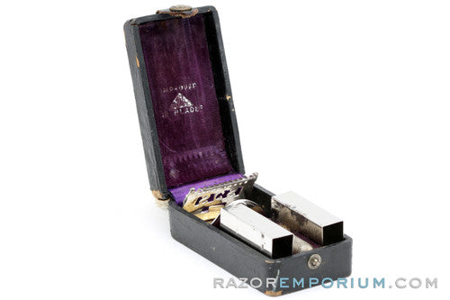1916 Kampfe Bros Stoll SCS Single Edge Safety Razor w/ Orig. Black Lea ...