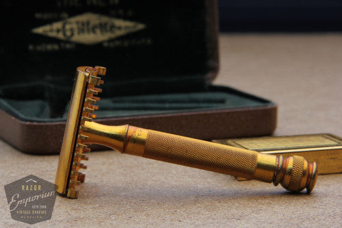 Gillette 1930's Goodwill Era Gold DE Razor Berkshire Set w/ Blade Bank ...
