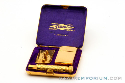 1928 Gillette New Improved Gold Tuckaway Style Travel DE Safety Razor ...