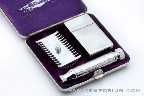 1930's Gillette NEW Deluxe Norfolk Tuckaway DE Safety Razor Set | Reva ...