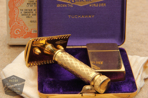 Gillette 1920's New Improved Gold Tuckaway Style Travel DE Safety Razo ...