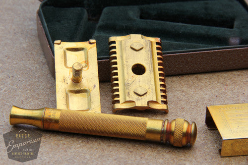 Gillette 1930's Goodwill Era Gold DE Razor Berkshire Set w/ Blade Bank ...