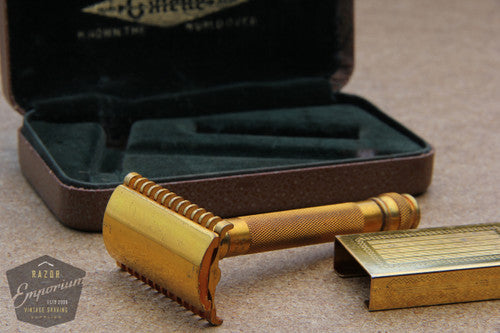 Gillette 1930's Goodwill Era Gold DE Razor Berkshire Set w/ Blade Bank ...