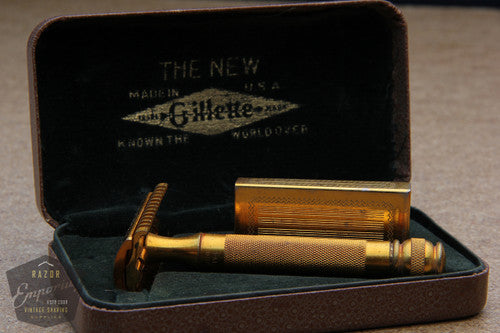 Gillette 1930's Goodwill Era Gold DE Razor Berkshire Set w/ Blade Bank ...
