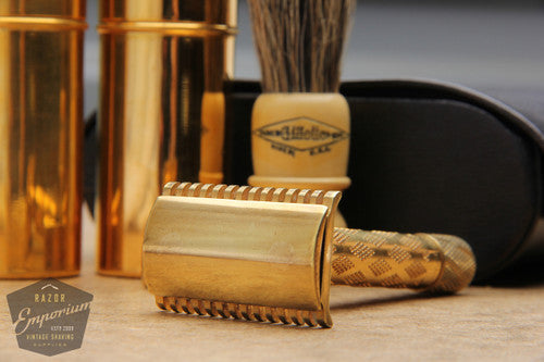 Gillette 1922 Gold New Improved Travel Combination Set in Original Bla ...