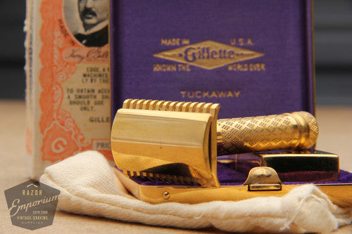 Gillette 1920's New Improved Gold Tuckaway Style Travel DE Safety Razo ...