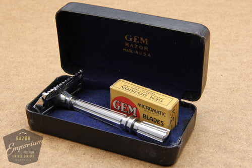Gem 1940's Micromatic Clog Pruf Single Edge Safety Razor w/ Black Leat ...